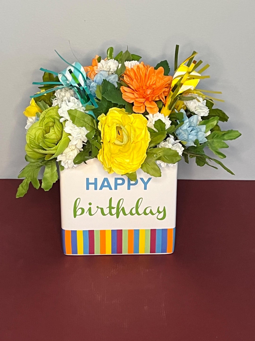 Happy Birthday Colorful Floral Arrangement, Birthday Floral Arrangement ...