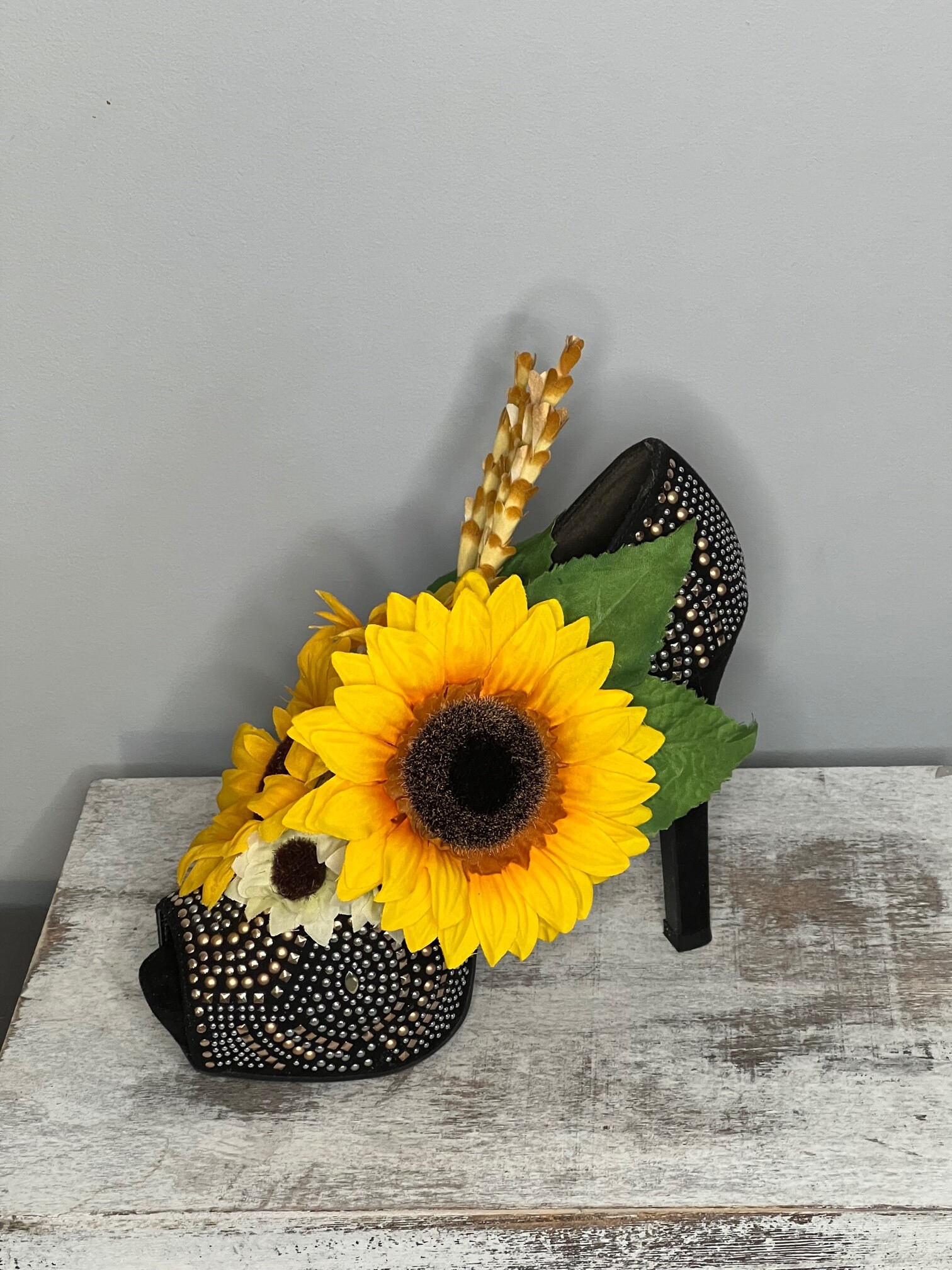 High Heel Shoe Floral Arrangement Centerpiece, Sunflower Lover High ...