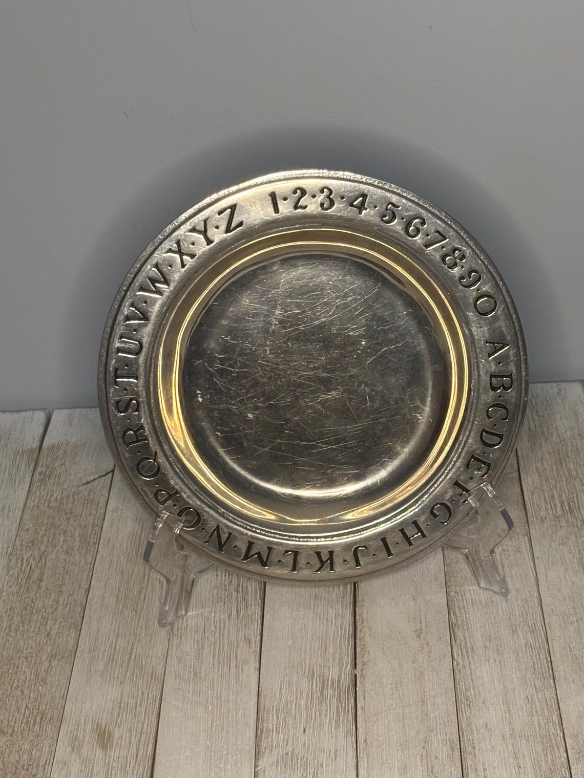 Vintage Pewter Alphabet & Numbers Plate Collectible 9" Diameter - Etsy