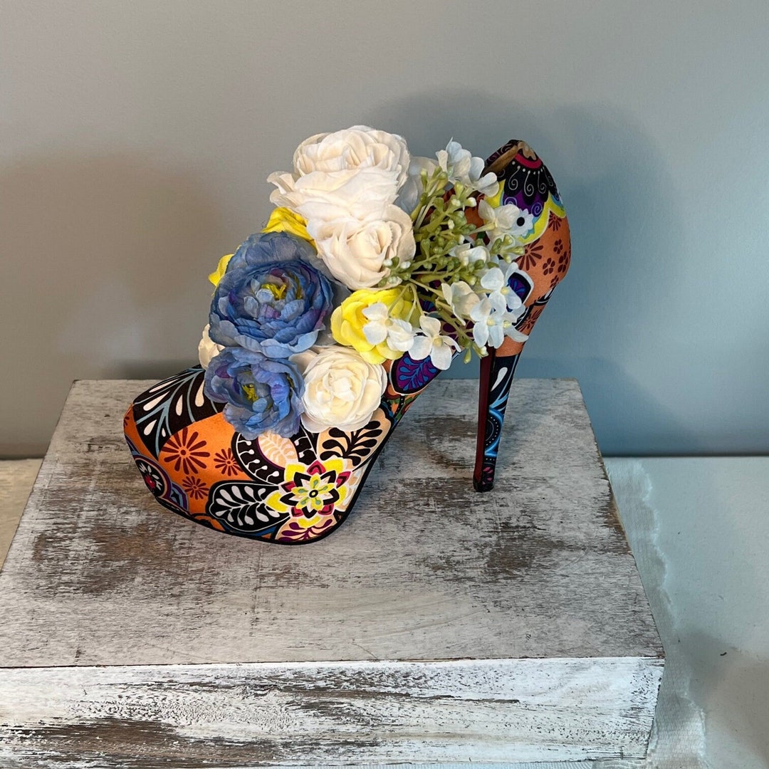 High Heel Shoe Floral Arrangement Centerpiece, Orange Retro 60's 70's ...