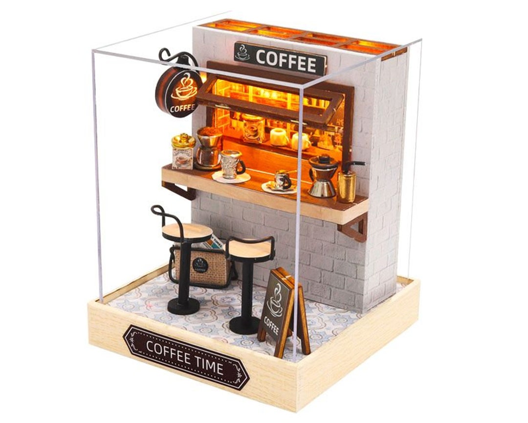 Miniature Coffee Shop Kit With LED Light and Furniture Coffee - Etsy Canada