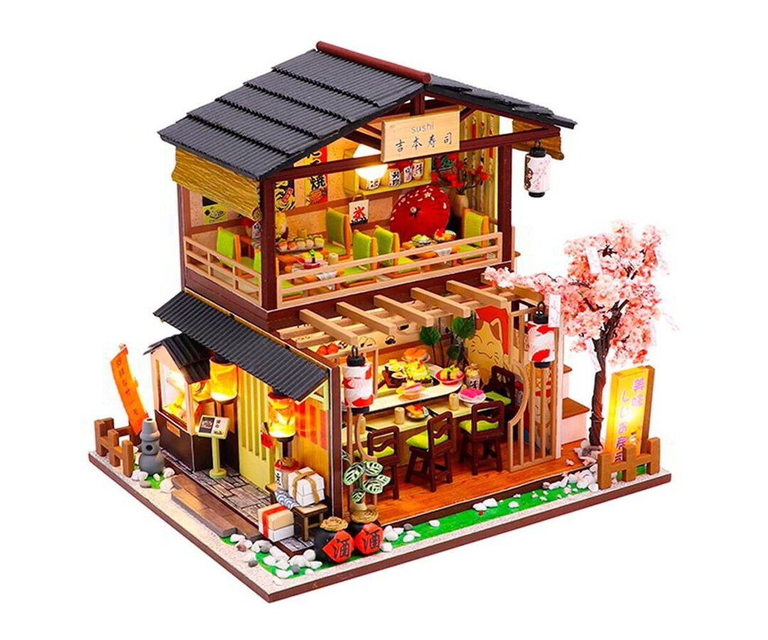 Japanese Miniature Dollhouse Kit With LED Light Gibon Sushi - Etsy
