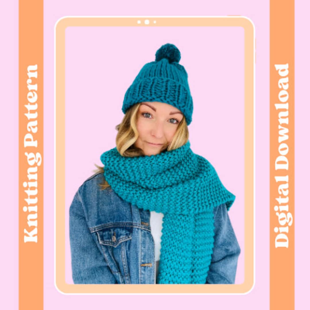 Knitting Pattern - Beginner Scarf and Matching Bobble Hat, Digital ...