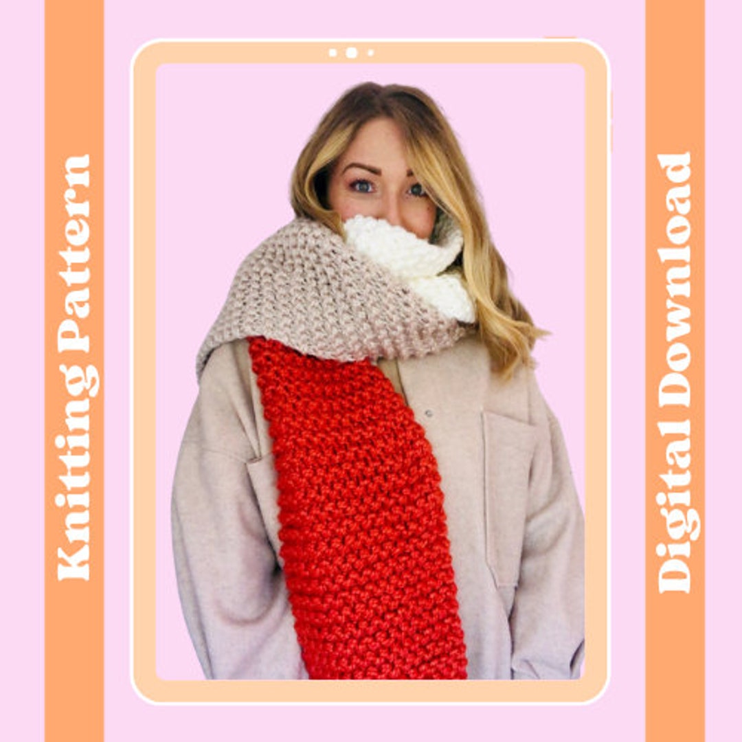 Knitting Pattern - Triple Colour Scarf, Digital Scarf Knitting Pattern ...