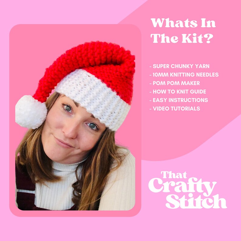 Santa Hat Knitting Kit, Beginner Friendly Knitting Kit, Make Your Own ...