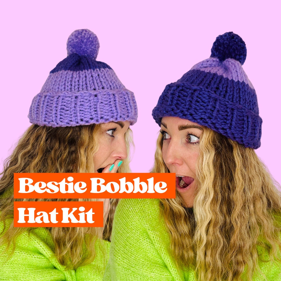 Bestie Bobble Hat Knit Kit, Beginners Knitting Kit, Learn to Knit Kit ...
