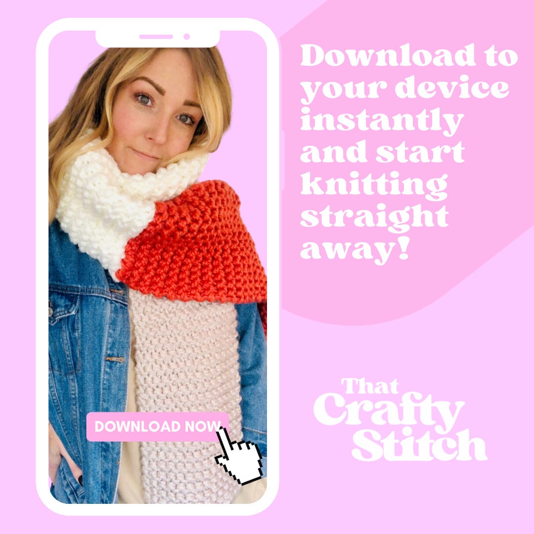 Knitting Pattern - Triple Colour Scarf, Digital Scarf Knitting Pattern ...
