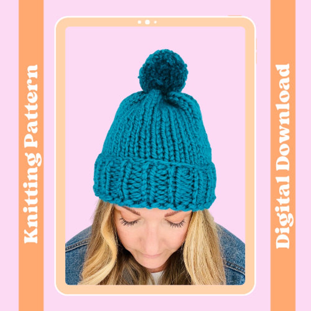 Knitting Pattern - Beginner Bobble Hat, Digital Pattern, Knit Your ...