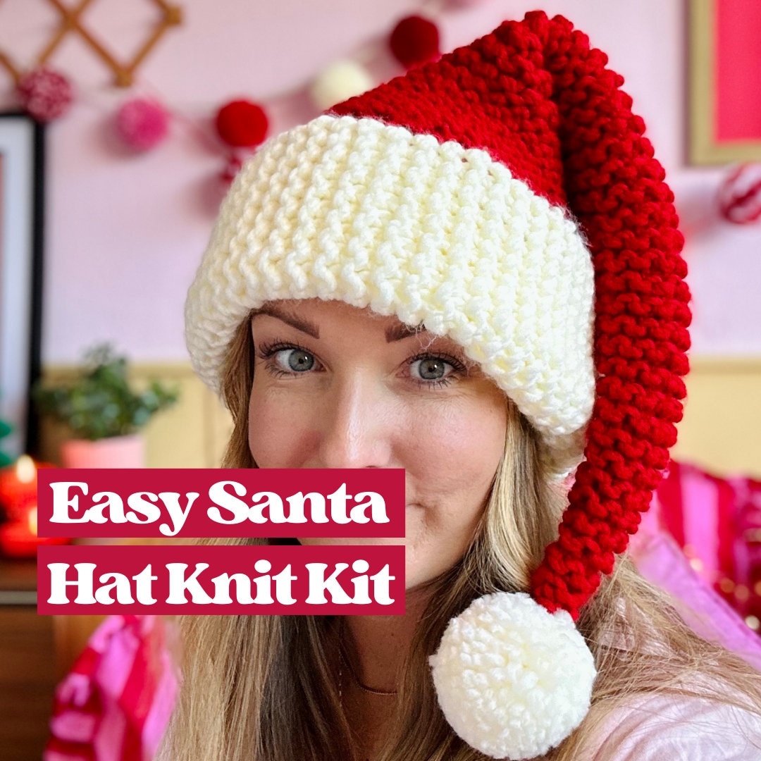 Santa Hat Knitting Kit, Knit Your Own Santa Hat, Beginner Friendly ...