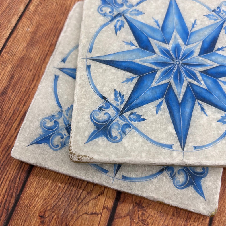2 Dutch Delft Star, Natural Stone Coasters Delft Tiles - Etsy