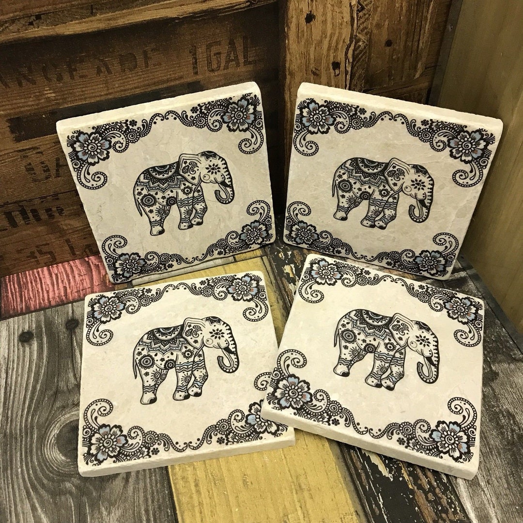 Indian Elephants Natural Stone Coasters - Etsy