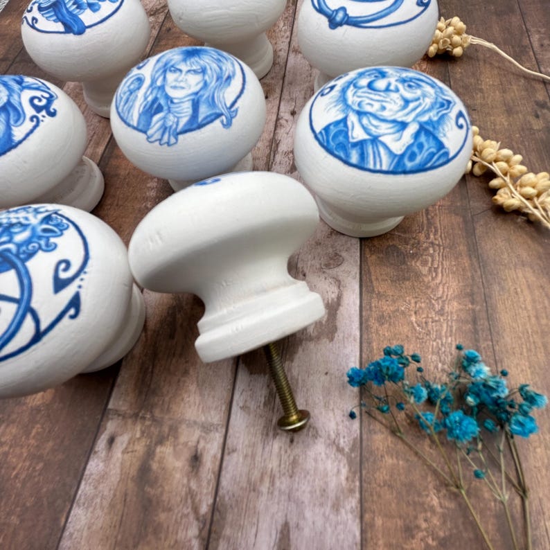 Labyrinth Drawer Knobs, Hand Painted Pine With Movie Characters, Ludo ...