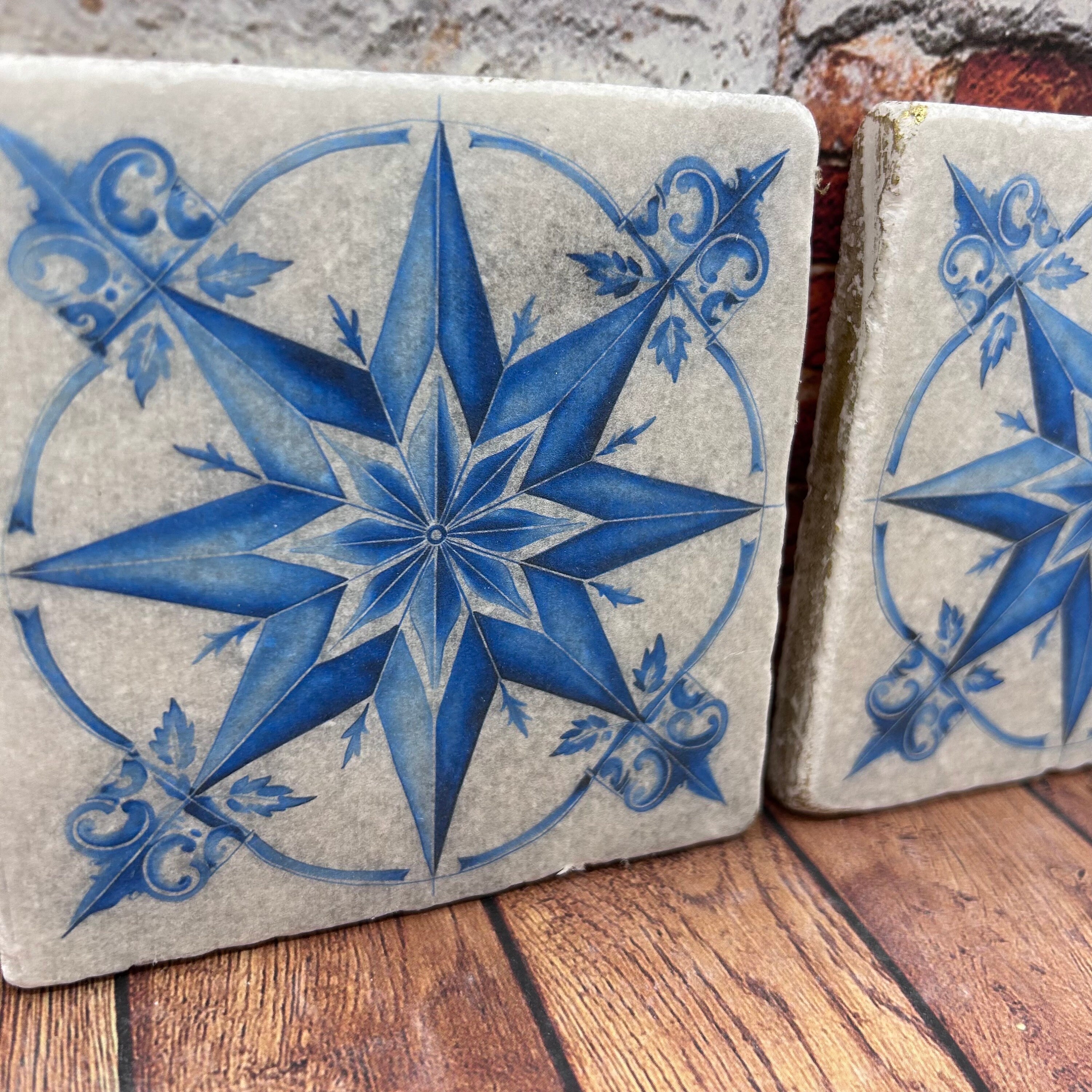2 Dutch Delft Star, Natural Stone Coasters Delft Tiles - Etsy