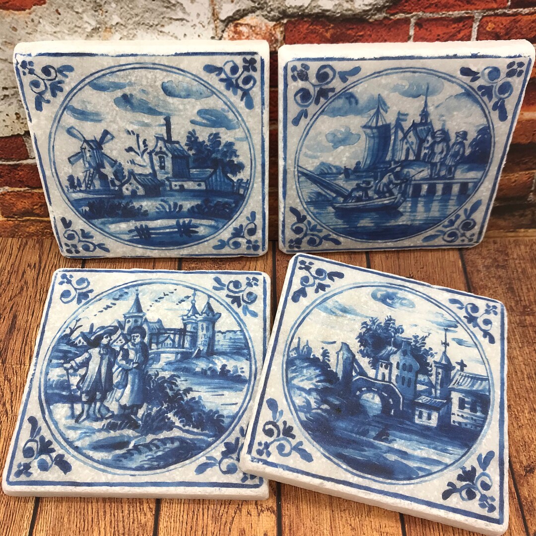 Delft Natural Stone Coasters Windmill - Etsy