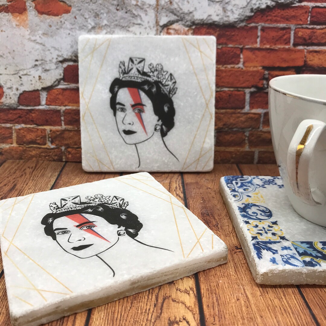 2 Queen Elizabeth Natural Stone Coasters David Bowie - Etsy
