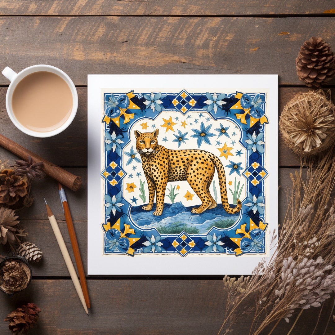 Portuguese Leopard Tile Print 20x20cm - Etsy