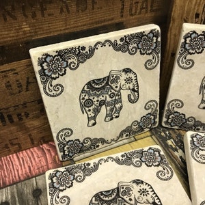 Indian Elephants Natural Stone Coasters - Etsy