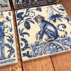 Jungle Animal Coaster Set – Delft Blue Natural Stone Coasters, Lion ...