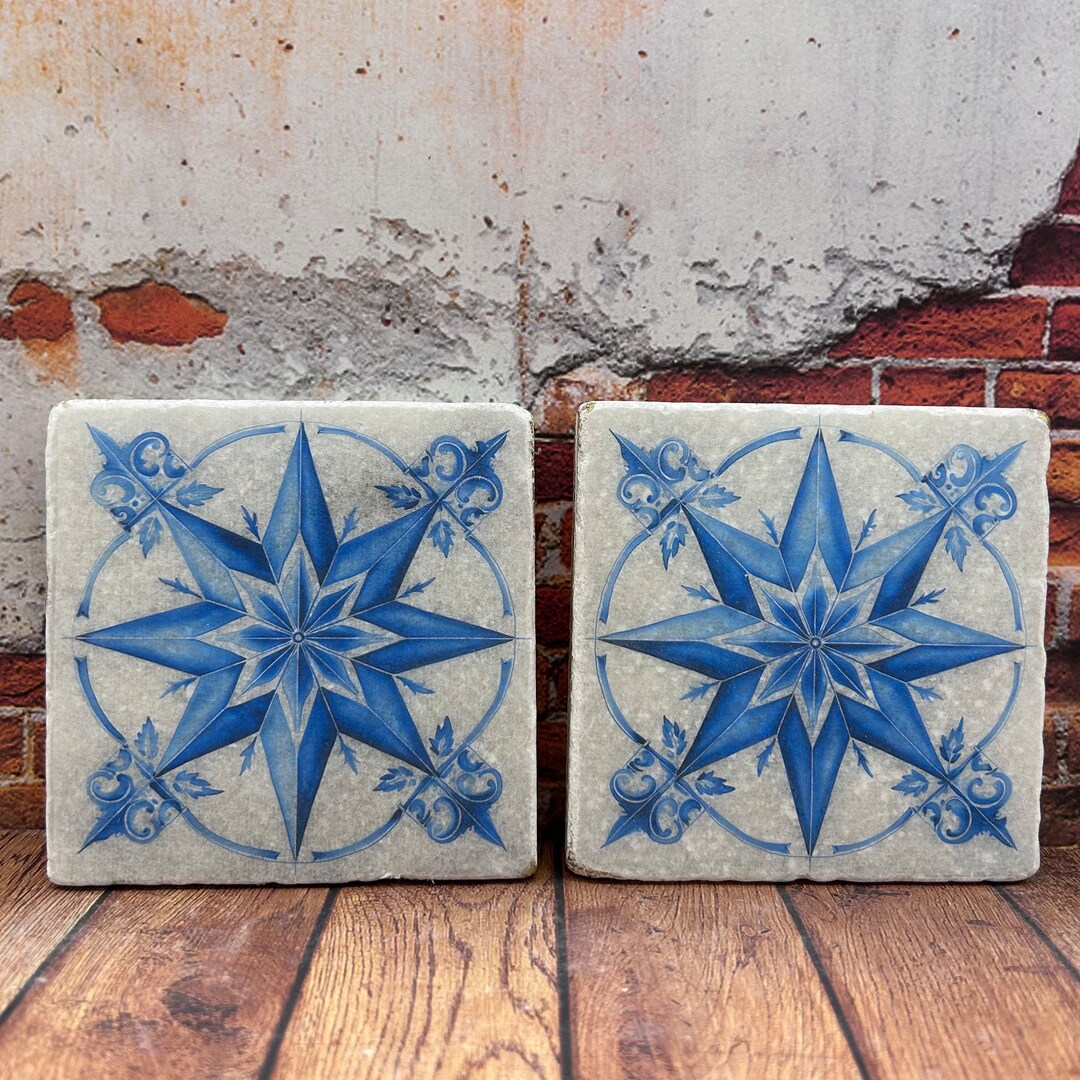 2 Dutch Delft Star, Natural Stone Coasters Delft Tiles - Etsy