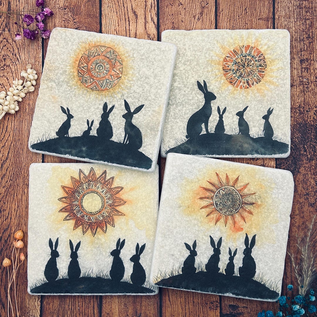 Watership Down Aztec Sun Natural Stone Coasters Hares Rabbits - Etsy