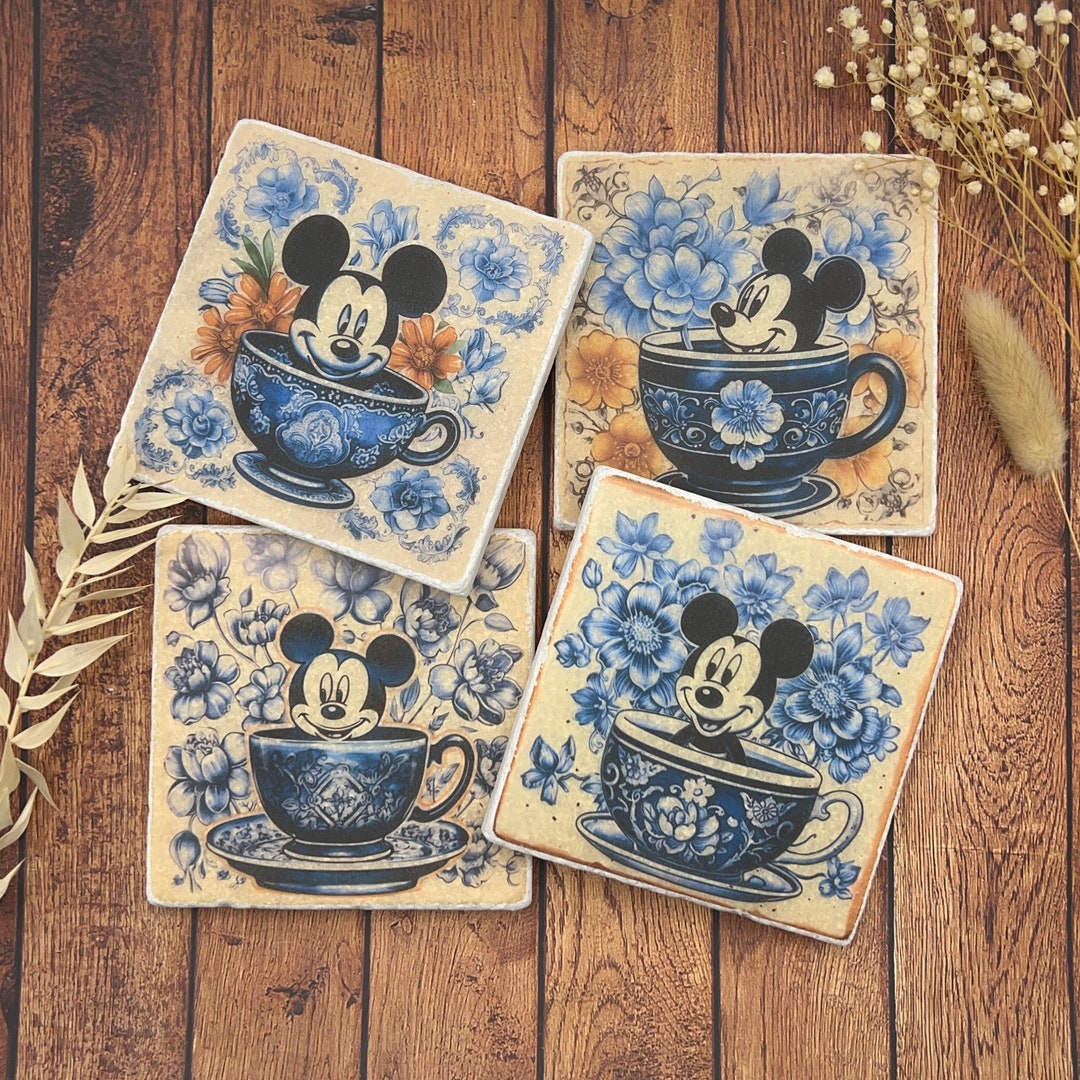 Classic Mickey Mouse Natural Stone Coasters, Antique Tile - Etsy