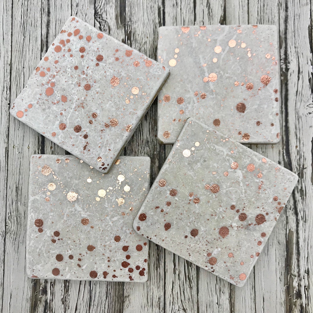 Copper Shimmer Drips Natural Stone Coasters - Etsy