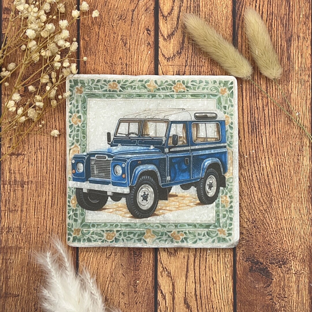 1 Land Rover Antique Style Tile, Natural Stone Coaster - Etsy