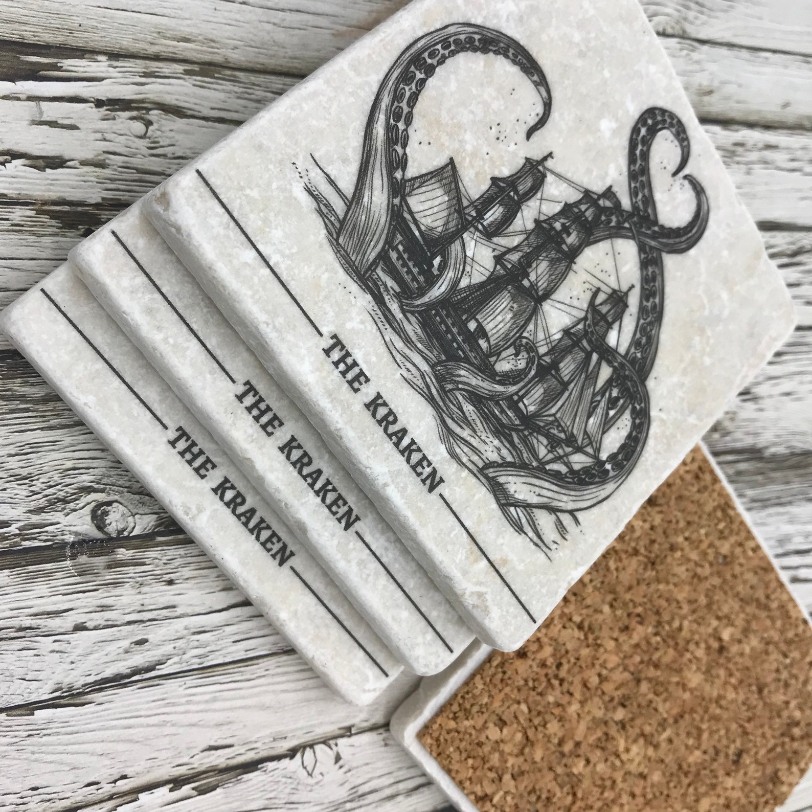 Release the Kraken Rum Natural Stone Coasters | Etsy