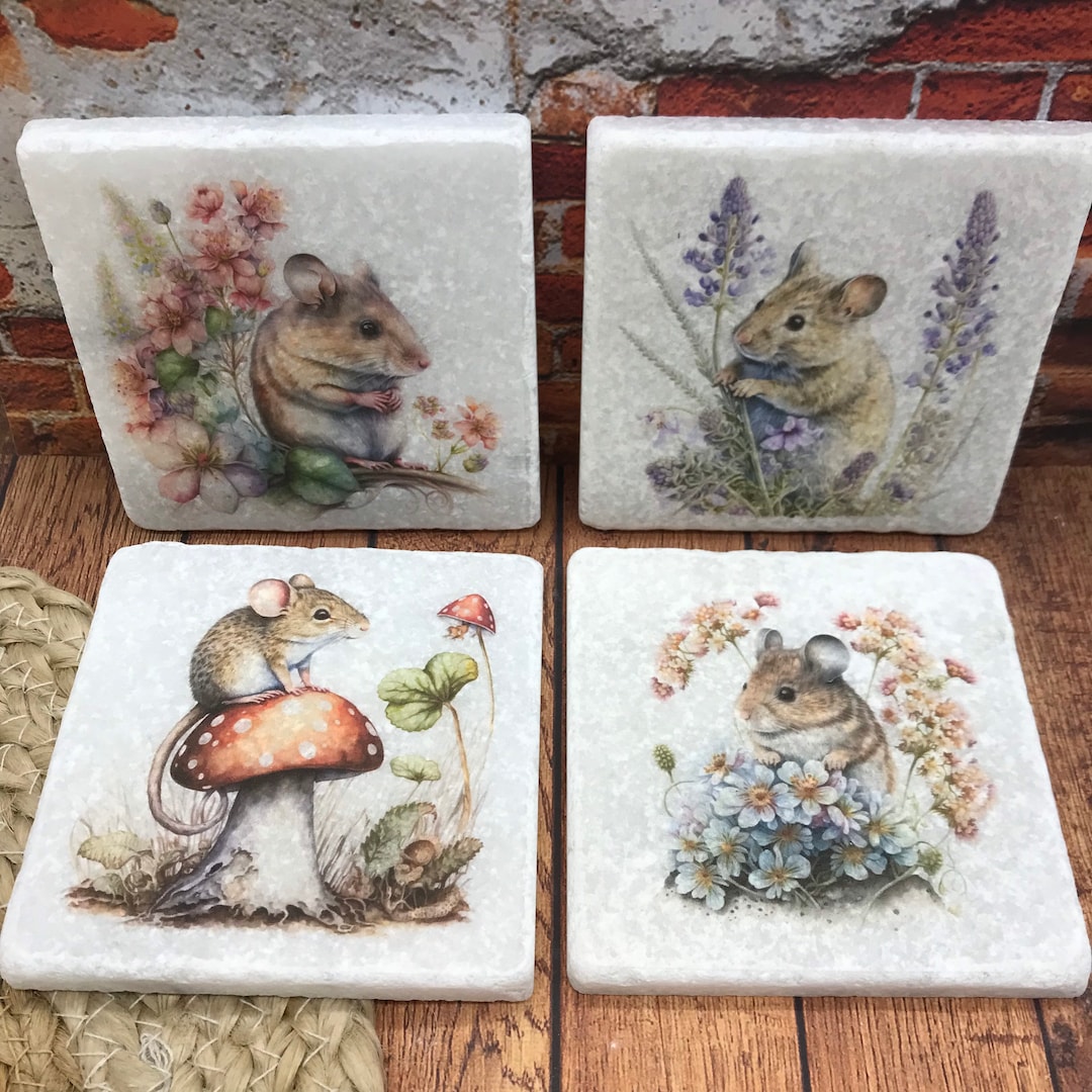 Watercolour Mice Natural Stone Coasters, Mouse - Etsy