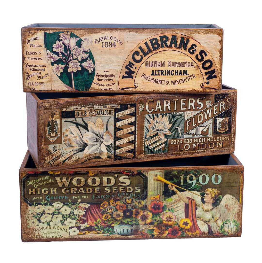 Set of 3 Nesting Wooden Vintage Herb Planter Boxes Seeds & Flower ...