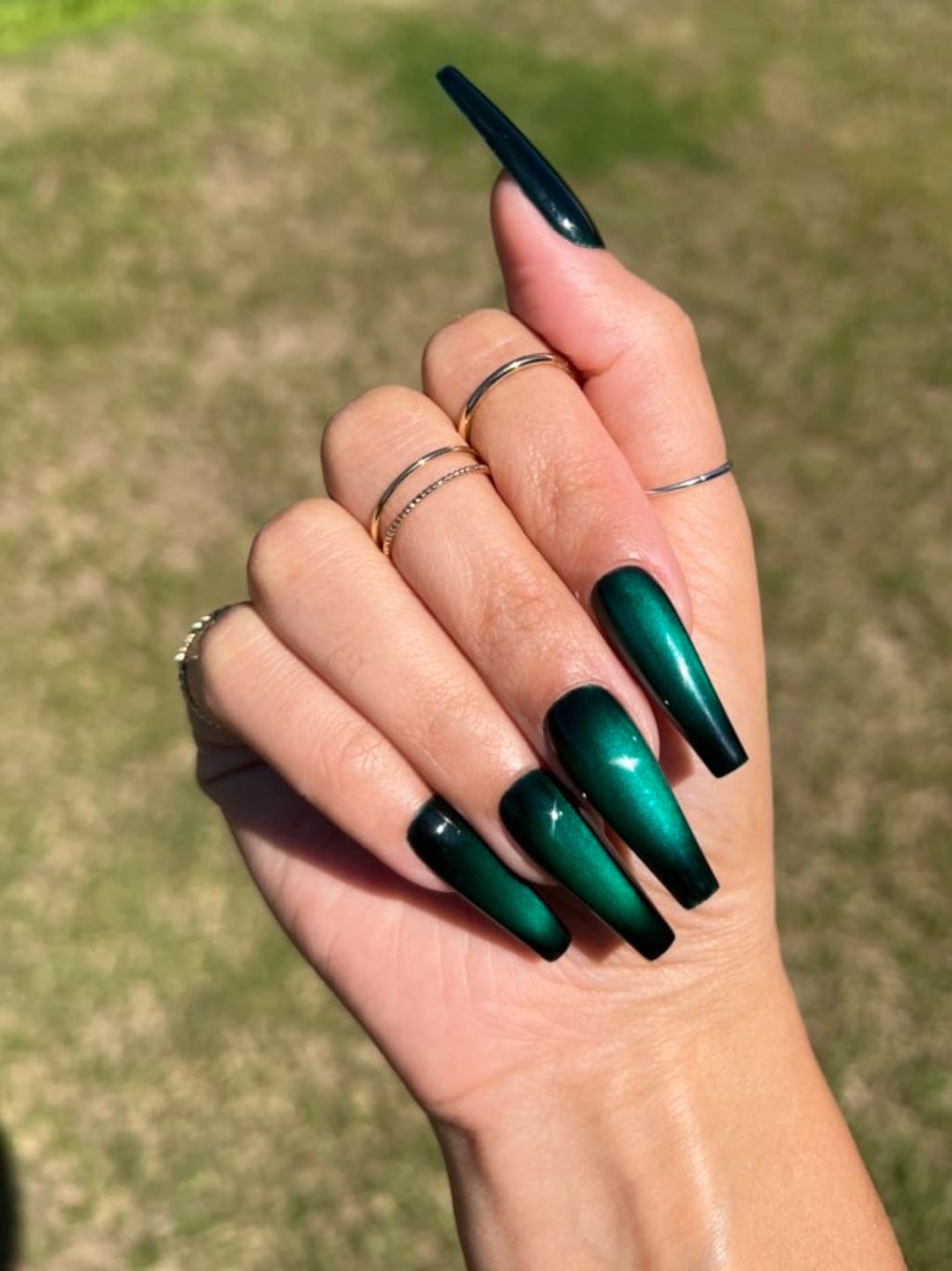 Tinted Cat Eye Polish Green Velvet Glossy Matte Handmade Press On Nails Etsy