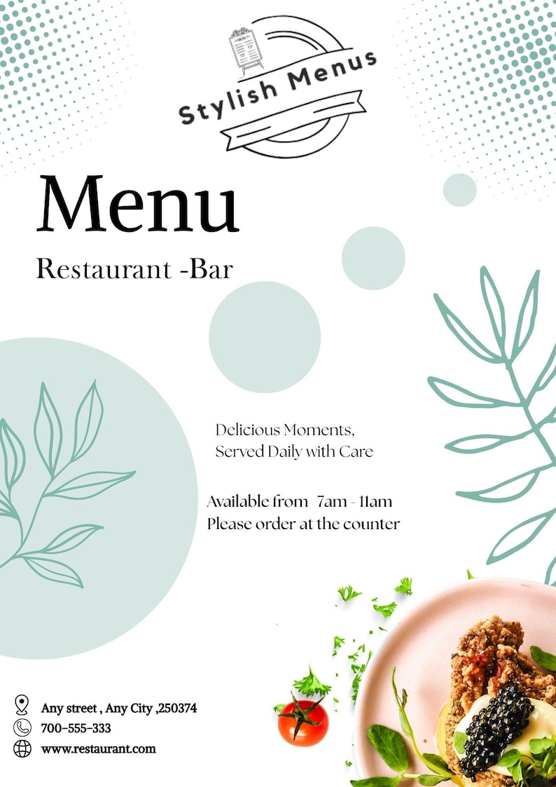 Minimalist Restaurant Menu Template – A4 Canva Editable – for Café ...