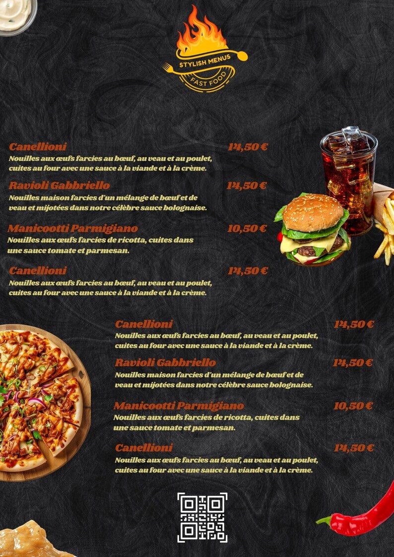 Modern Italian Menu Template | A4 US Letter | Editable Pasta Menu on ...