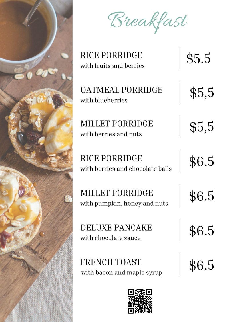 Minimalist Restaurant Menu Template – A4 Canva Editable – for Café ...