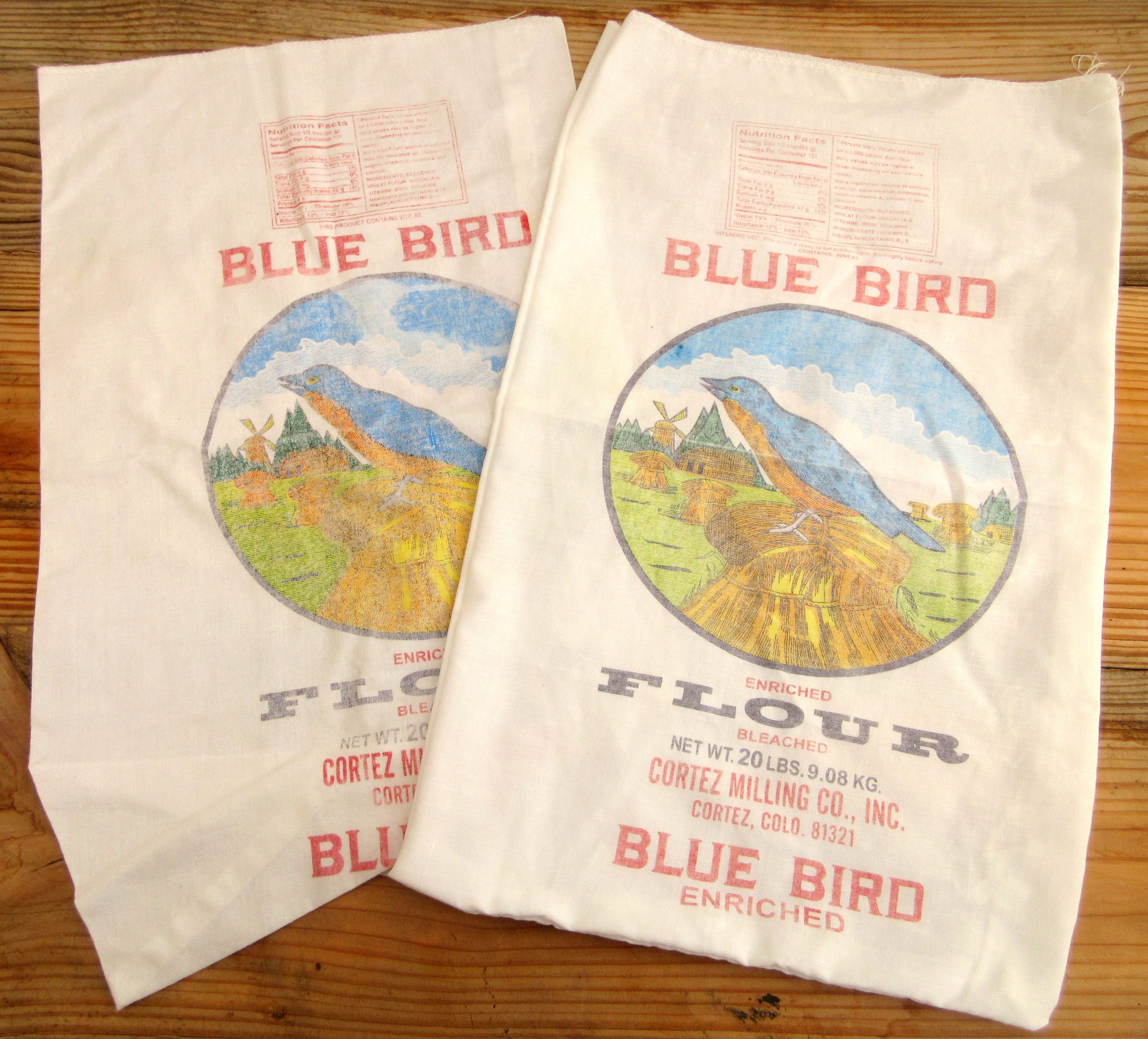 Empty Blue Bird Flour Sacks - 5lb 10lb 20lb 50lb - Cortez Milling ...