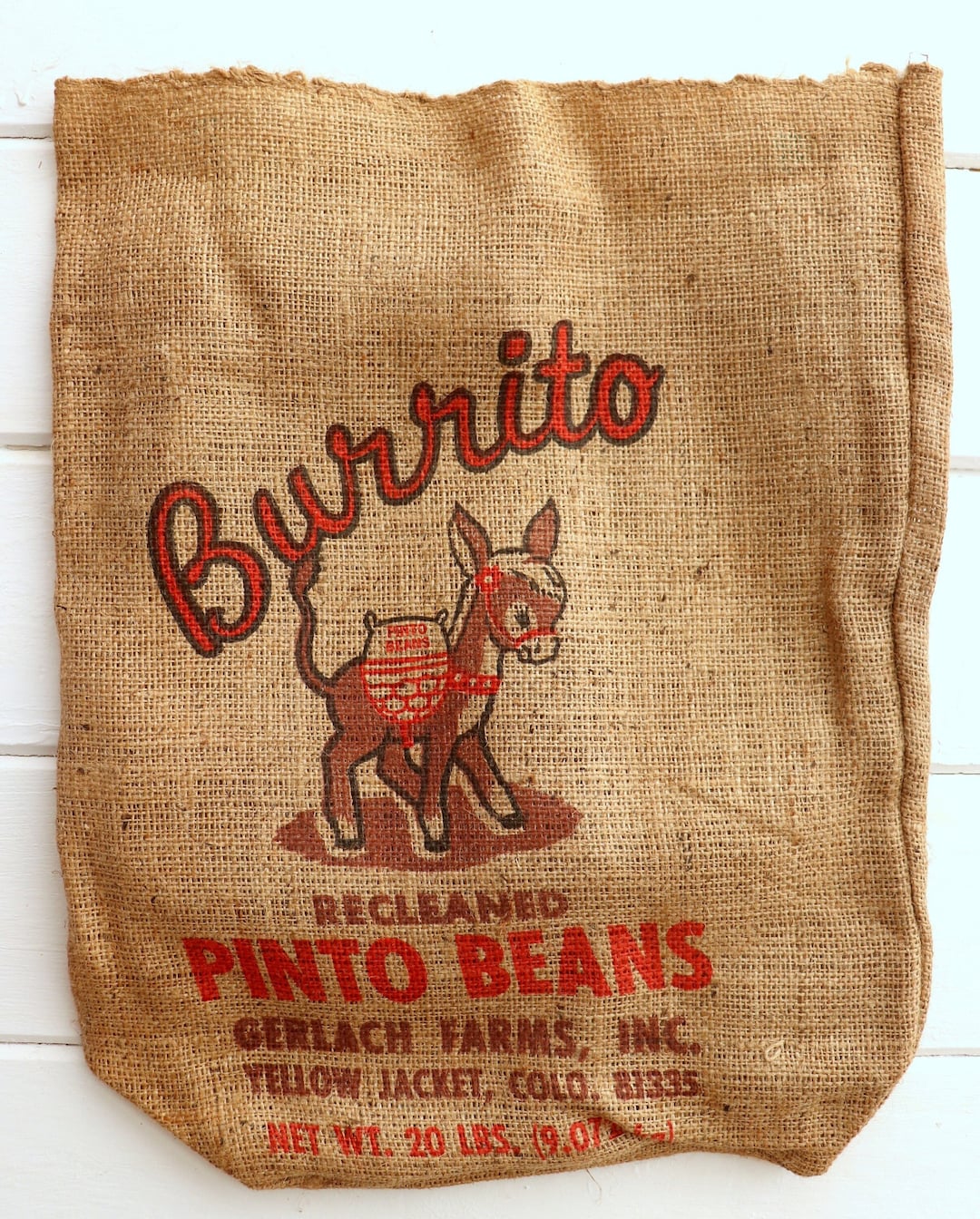 Burrito the Little Donkey Empty 20lb Burlap Pinto Bean Bag - Gerlach ...