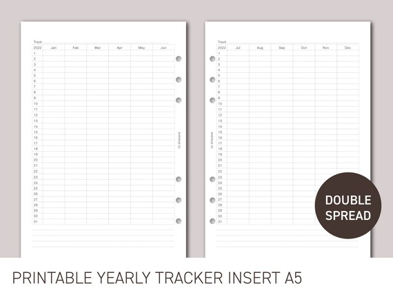 Printable A5 Yearly Tracker Two Page Spread Yearly Overview - Etsy