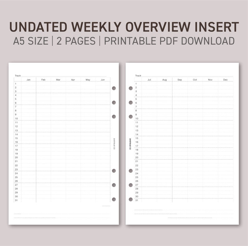Printable A5 Yearly Tracker Two Page Spread, Yearly Overview, Yearly ...