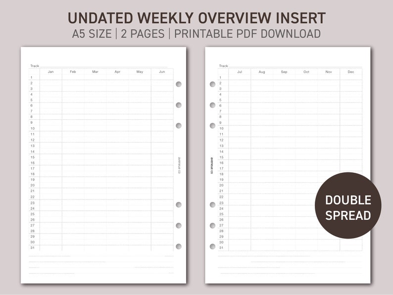 Printable A5 Yearly Tracker Two Page Spread, Yearly Overview, Yearly ...