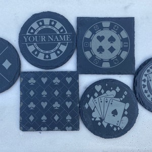 Poker Themed Slate Drink Coasters - Etsy