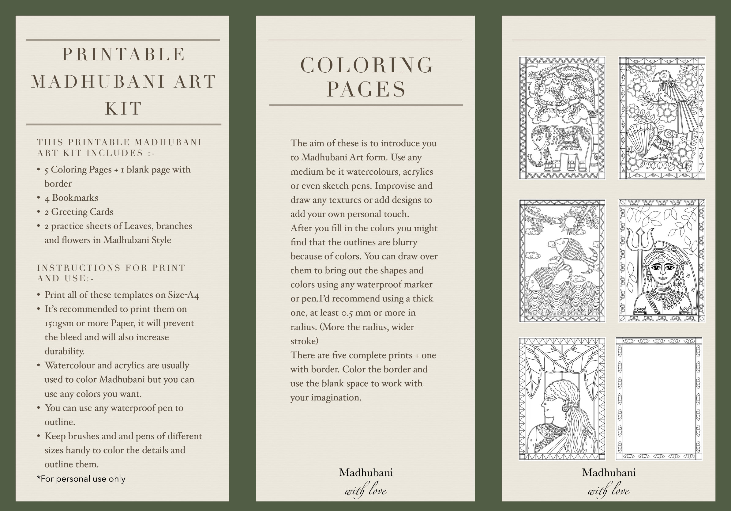 Printable MADHUBANI Art Kit INSTANT DOWNLOAD for Kids and - Etsy