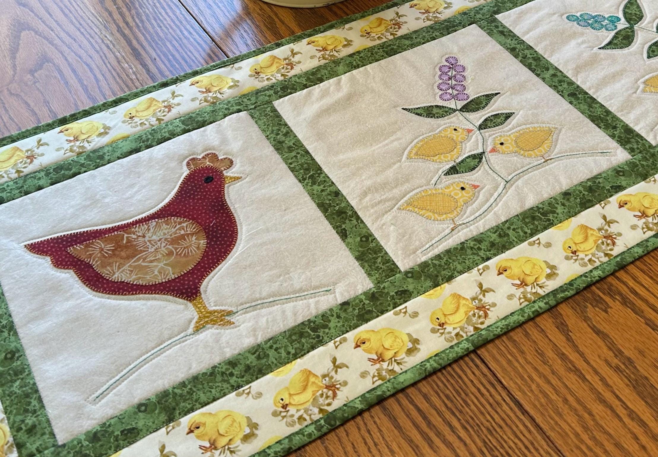 Quilted Applique Chickens Table Runner ~ Hen & Chicks Table Topper ...