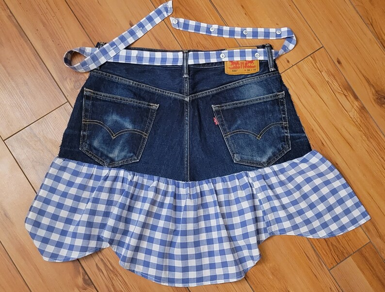 Pretty Distressed Levi Denim Apron Ruffled Farmhouse Apron Handmade ...