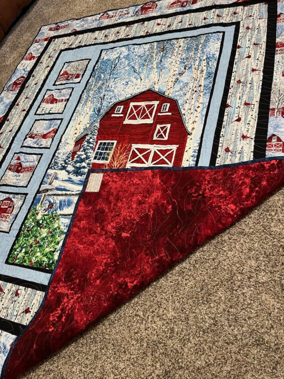 Beautiful RED BARN WINTER Quilt ~ Handmade Quilts ~ Red & White Quilt ...