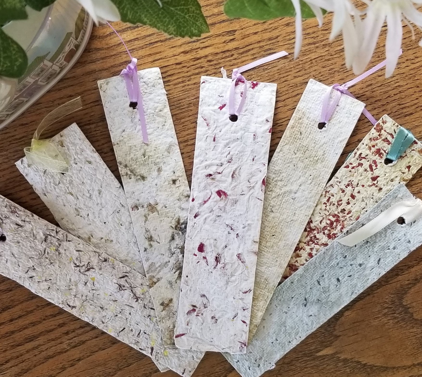 Beautiful DRIED FLOWER PAPER Bookmarks-handpressed 100% Recycled Paper ...