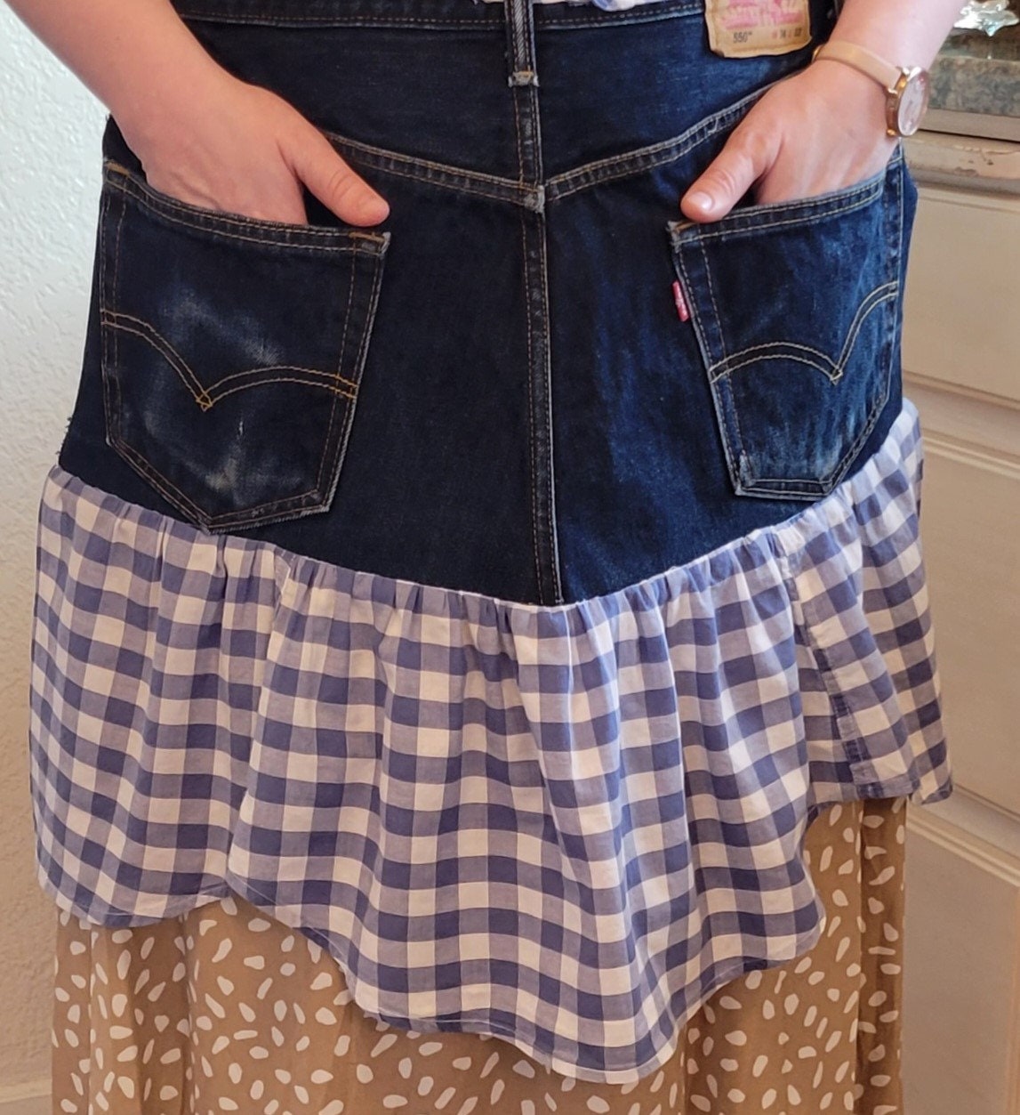 Pretty Distressed Levi Denim Apron Ruffled Farmhouse Apron Handmade ...