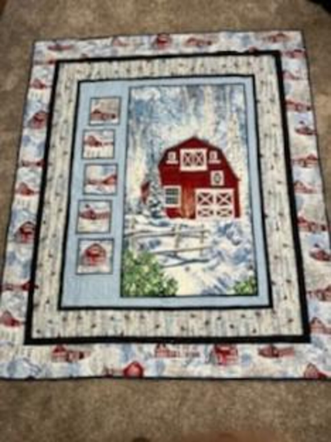 Beautiful RED BARN WINTER Quilt ~ Handmade Quilts ~ Red & White Quilt ...