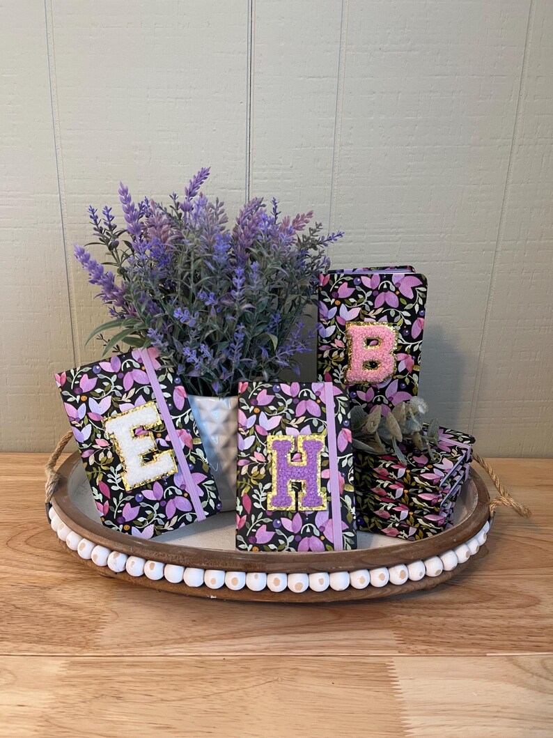 Personalized Chenille Varsity Letter Mini Floral Journal Notebook ...