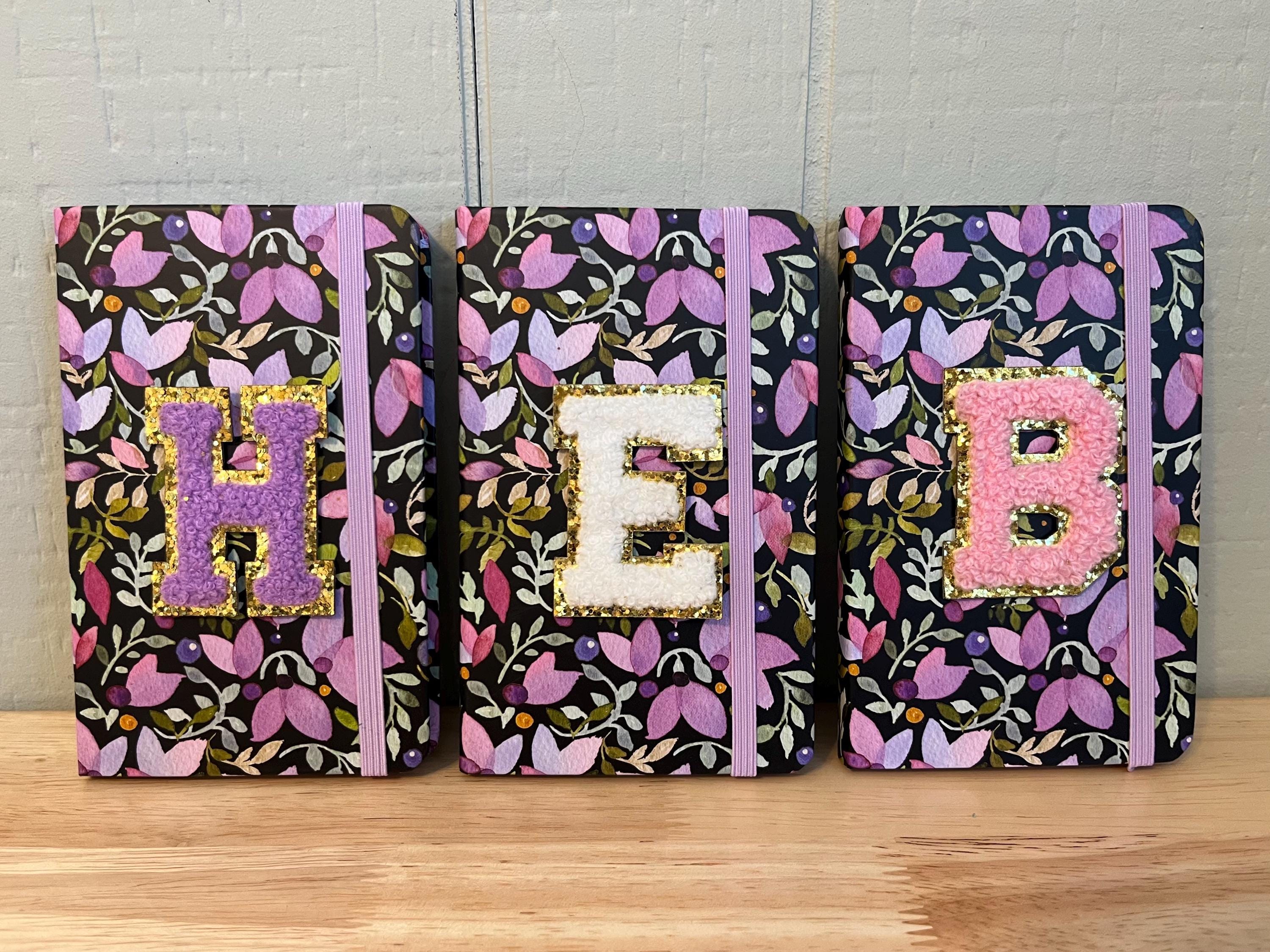 Personalized Chenille Varsity Letter Mini Floral Journal Notebook ...