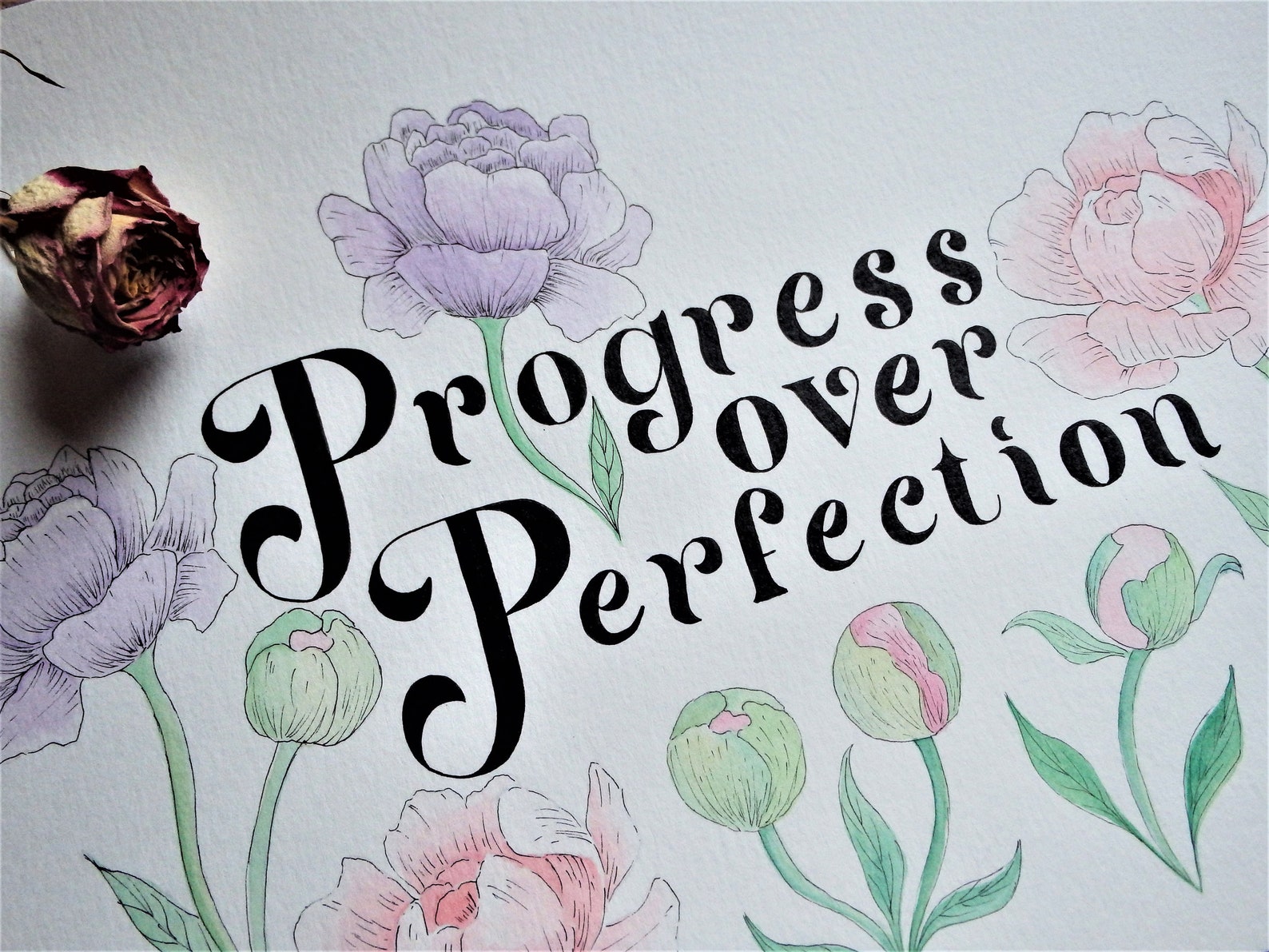 Progress over Perfection Motivational Hand-lettered Art | Etsy